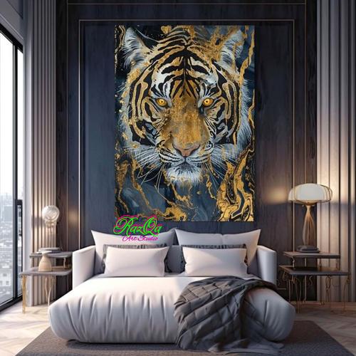 Jual Lukisan Tangan Modern Gold Tiger Head Wall Art - A, 80x120 + Frame ...