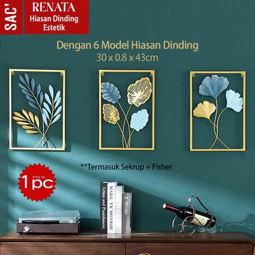 Promo RENATA Hiasan Dinding Motif Bunga Daun Besi Logam Estetik ...