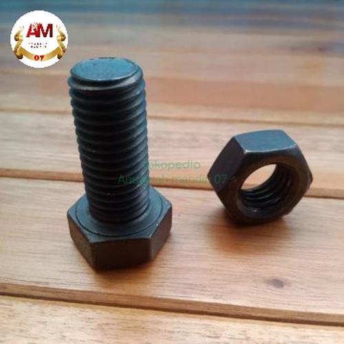 Jual baut mur baja 10.9 hitam m27 x 150mm / hex bolt nut m27x15cm Half ...