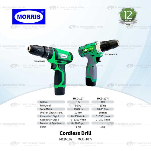 Jual Mesin Bor 10 mm Morris Cordless Drill Tipe MCD-107 dan MCD-107i ...