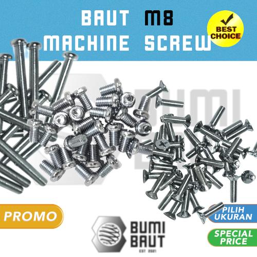 Jual Baut JP JF M8 Machine Screw Kepala Obeng Putih - Flat Head JF, M8 ...