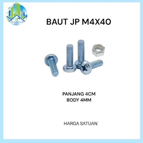 Jual baut mur jp m4x40 pan head / baut obeng 4 mm 4 cm m4 x 40 / baut ...