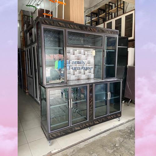 Jual Rak Piring Tempahan Aluminium Hitam Jumbo Minimalis 4 Pintu Kaca ...