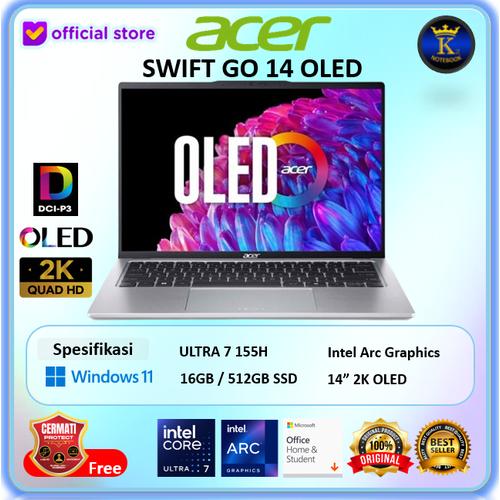 Promo Acer Swift GO OLED SFG14 Ultra 7 155H 16GB 512GB W11+OHS 14" 2.8K - +ANTI GORES, 16/512 ...