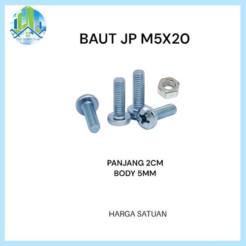 Jual baut mur jp m5x20 pan head / baut obeng 5 mm 2 cm m5 x 20 / baut 2cm 5mm kepala obeng ...