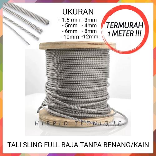Promo Kawat Tali Seling Full baja galvanis 1 2 3 4 5 6 8 10 12 mm Kabel Tali Sling Full Baja ...