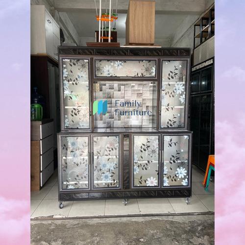 Jual Rak Piring Tempahan Aluminium Hitam Jumbo Minimalis 4 Pintu Kaca ...