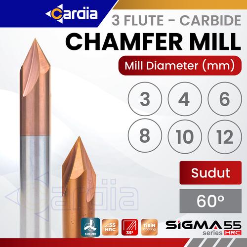 Jual Chamfer End Mill 3|4|6|8|10|12 60 Derajat V Bit 55 HRC 3 Flute ...