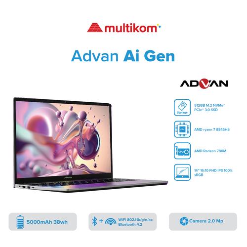 Promo Advan AI GEN Ryzen 7 8845HS 16GB 512GB Radeon 780M FHD IPS 100% ...