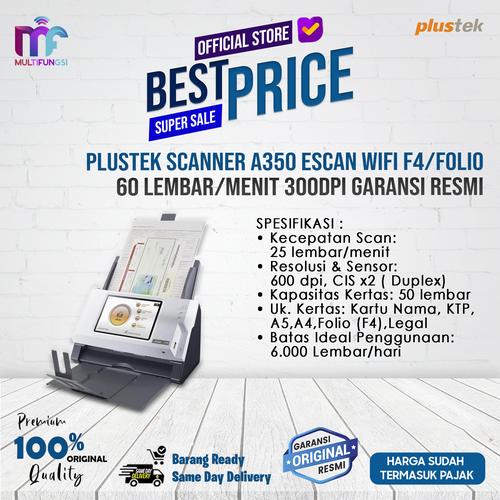 Promo Plustek Scanner A350 eScan WiFi F4/Folio 60 Lembar/Menit 300dpi ...