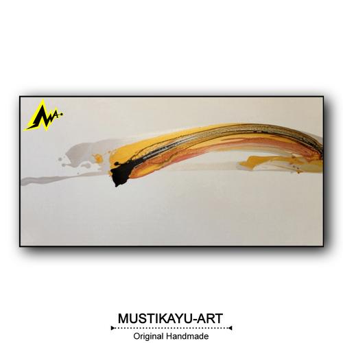 Jual lukisan abstrak modern coret kuning 60x120 cm frame hiasan dinding ...