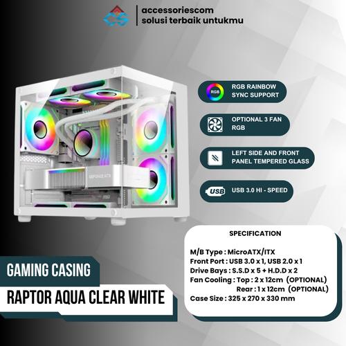 Jual Casing Gaming Raptor Aqua Clear Series White M-ATX / ITX - Casing ...