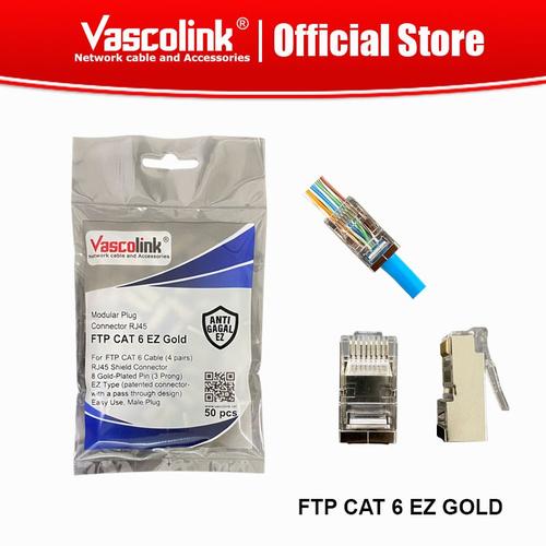 Jual Vascolink ANTIGAGAL RJ45 Connector FTP Cat 6 EZ Gold pin Isi 50pcs ...