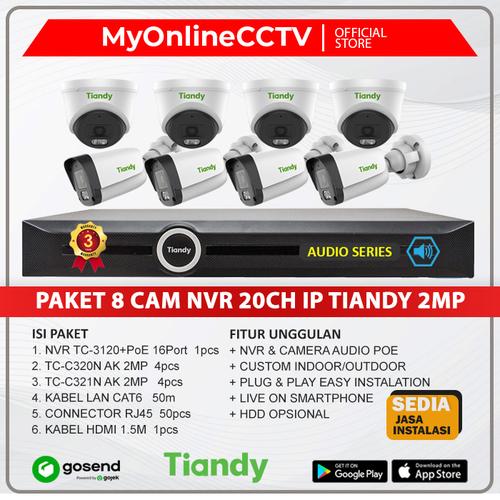 Promo Paket IP Camera 2MP PoE Audio Infra Red CCTV Tiandy 8 Kamera NVR 20Ch Lengkap Praktis Siap ...
