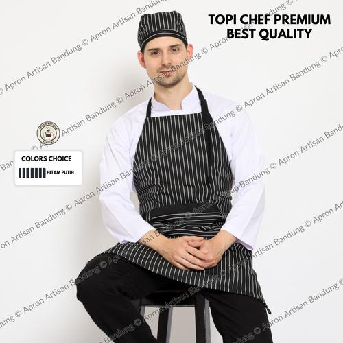 Promo Topi Koki Model Salur Belang Hitam Putih Topi Chef Topi Waiters - Kab. Bandung - Apron ...