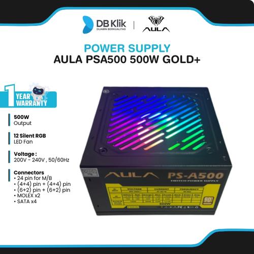Jual Power Supply Aula PSA500 500W Gold+ With Fan RGB - Psu Aula PS-A500 - Jakarta Pusat ...