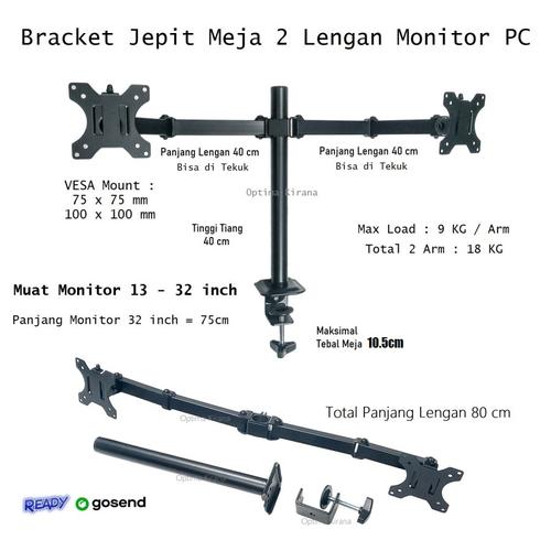 Jual Bracket Stand Monitor Jepit Meja Dual Arm PC Monitor Putar 13-32 ...