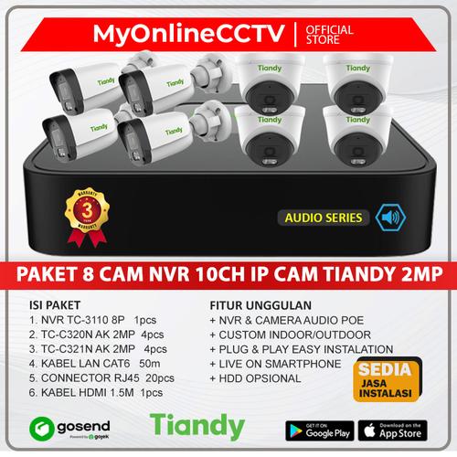 Promo Paket IP Camera 2MP PoE Audio Infra Red CCTV Tiandy 8 Kamera NVR 10Ch Lengkap Praktis Siap ...
