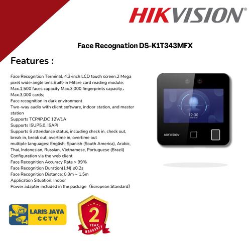 Jual HIKVISION DS-K1A343MFX Access Control Face Recognition Terminal ...