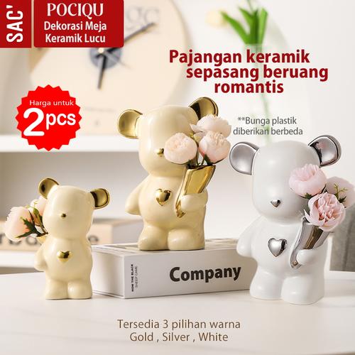 Promo POCIQU Pajangan Ornament Meja Patung Keramik Sepasang Beruang ...