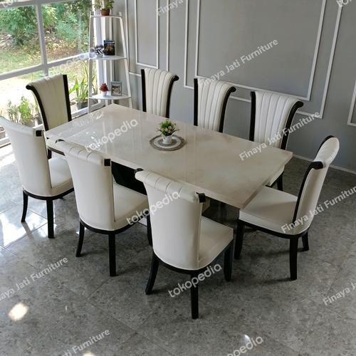 Jual dining table set marble meja makan marmer kursi 8 custom cafe ...