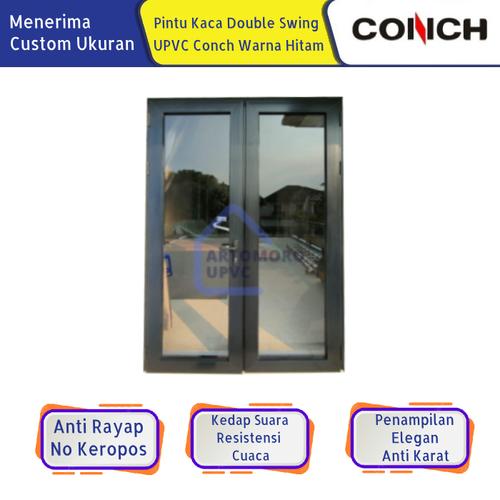Jual Pintu Kaca Double Swing UPVC Conch Warna Hitam - Bukaan Keluar ...