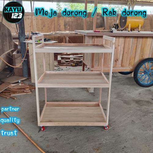 Jual Meja rak dorong tv dispenser 3 susun tahap roda kayu Mahoni ...
