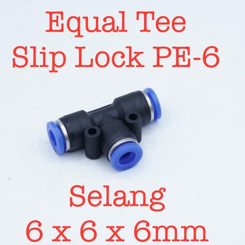 Jual PE-6 PE6 Konektor Fitting T Tee Pneumatic Slip Lock Selang 6 x 6 x ...