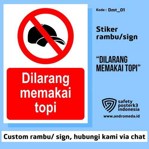 Jual Stiker Vinyl Sign Rambu K3 Dilarang Memakai Topi - 20x15 cm - Kota ...