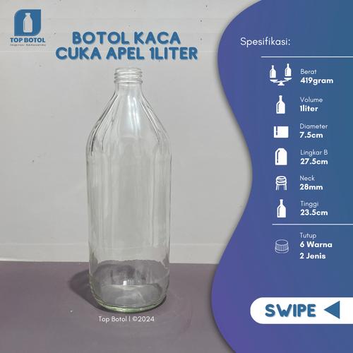Jual BOTOL KACA 1 LITER/ 1000ML/ BOTOL BELING CUKA APEL/ BENSIN/ MADU ...