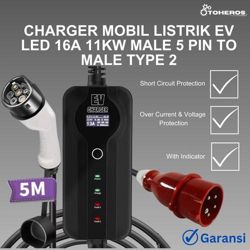 Promo Casan Mobil Listrik Fast Charging EV LED 16A 11kW Male 5 Pin to Male Type 2 - Jakarta ...