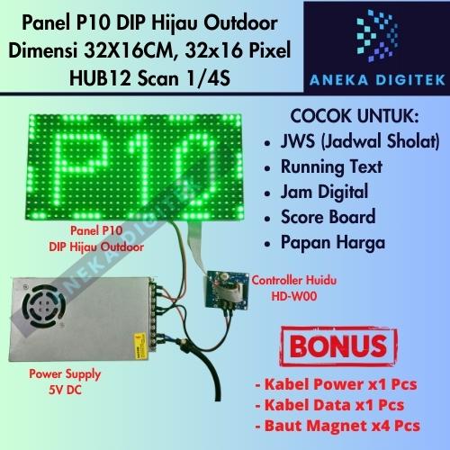 Jual Panel Module Modul LED P10 Running Text DIP Hijau Green Outdoor ...