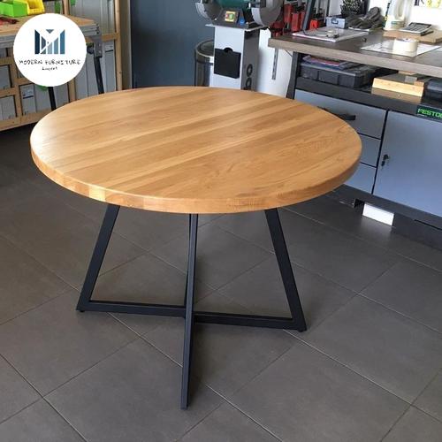 Jual MEJA BUNDAR KAYU JATI ASLI KAKI BESI HOLLOW - COCOA GLOSSY - Kab ...