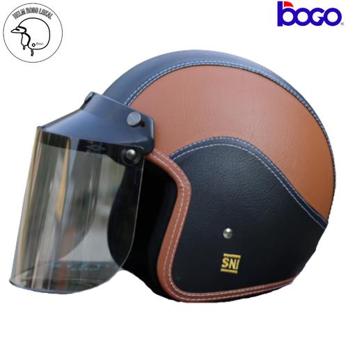 Promo Helm Bogo Retro Kaca Hitam Smoke Full Kulit Dewasa Original SNI ...