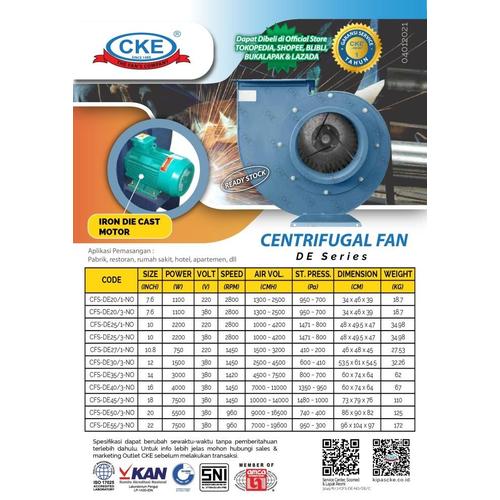 Jual Centrifugal CKE CFS-DE50/3-NO 380 VOLT Blower Fan Keong Hisap ...