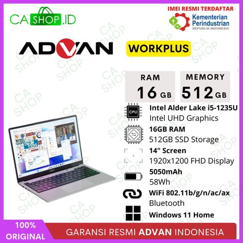 Promo Laptop Advan Workplus RAM 16GB 512GB Notebook Intel i5 Gen 12 Windows 11 New Original ...