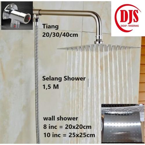 Promo Paket shower head rainfall tanpa bobok tembok- 8 inch kotak - 8 ...