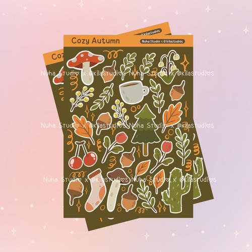 Jual Sticker by KilaStudios | Cozy Autumn Tanaman Pinus Jamur Kopi ...