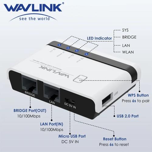Jual WAVLINK WL-NU516U1 WIRELES USB PRINT SERVER WIFI 2.4G 10/100Mbps ...