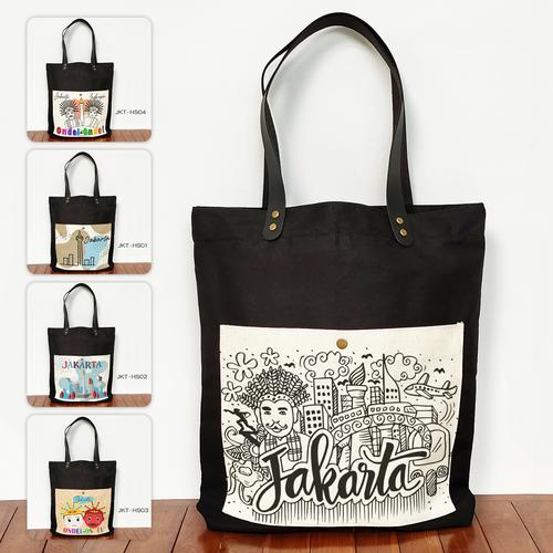 Jual Totebag Canvas Hitam Saku Souvenir Jakarta Tas Oleh Oleh Jakarta ...