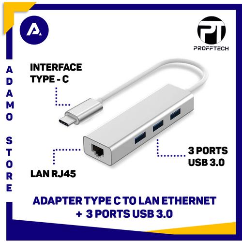Jual Profftech Adapter USB Type C to LAN RJ45 + USB Hub 3 Ports ...