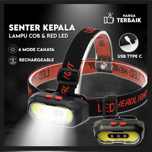 Promo Senter Kepala LED Super Terang USB Cas RED LED Camping Outdoor ...