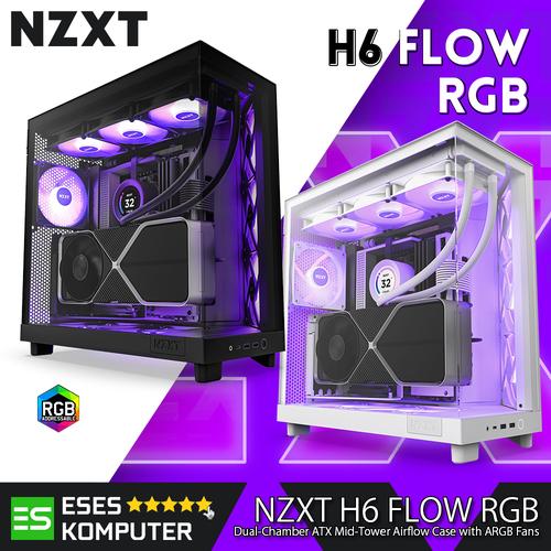 Promo Case NZXT H6 FLOW RGB Black / White Compact Dual-Chamber ATX Mid ...
