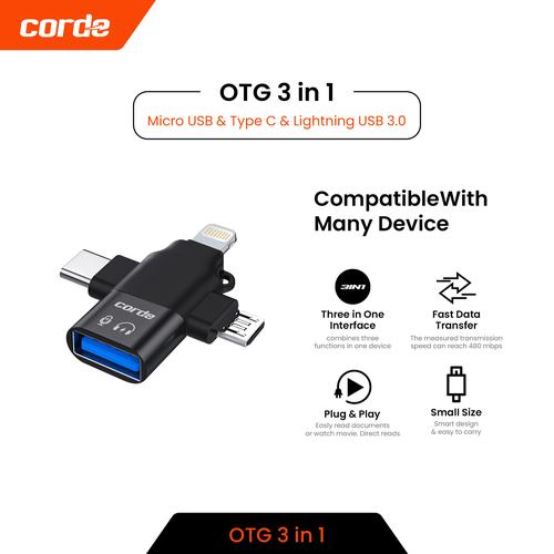 Promo CORDE OTG USB 3 in 1 Lightning & Micro USB & Type C USB 3.0 - COG119 - Jakarta Utara ...