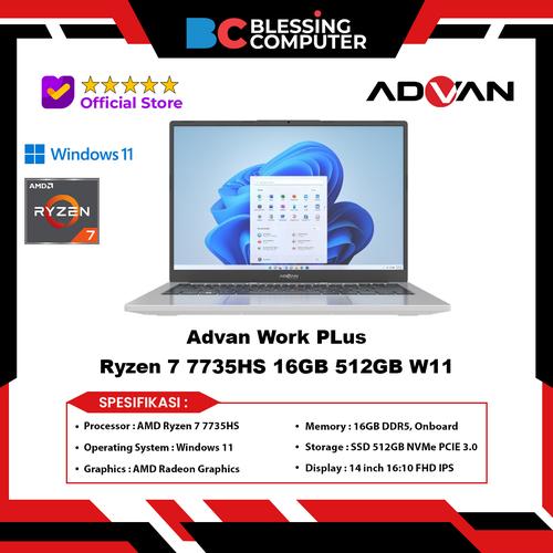 Promo Advan Work PLus Ryzen 7 7735HS 16GB 512GB W11 Silver Cicil 0% 3x ...