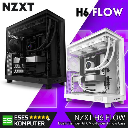 Promo Case NZXT H6 FLOW Black / White Compact Dual-Chamber ATX Mid ...