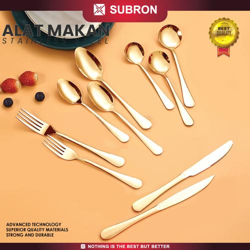 Jual SUBRON Sendok Pisau Steak Makan Besar Dessert Stainless Tebal Gold ...