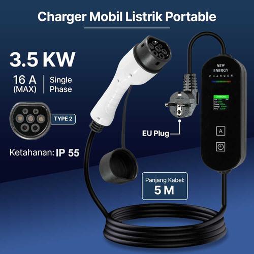 Jual Pengisi Daya Charger Mobil Listrik Portable EV LCD 16A 3.5kW EU to ...