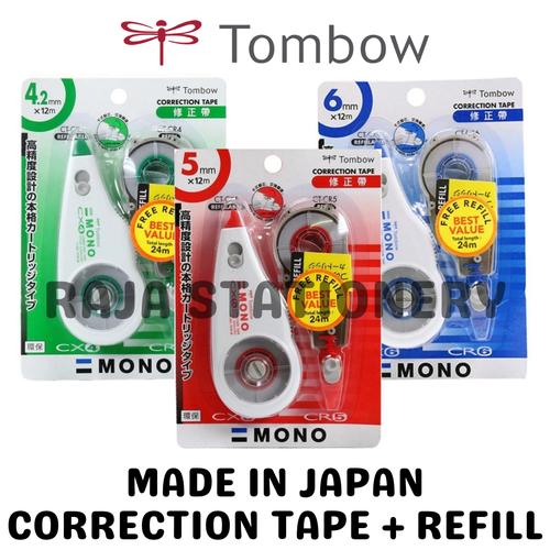 Promo Tombow Mono Correction Tape 12m + REFILL Green Red Blue 4.2mm 5mm ...