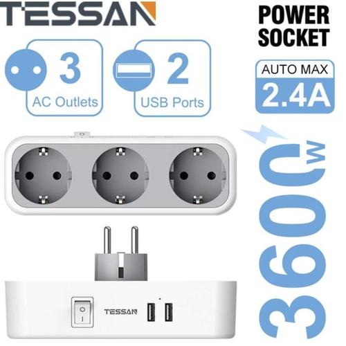 Jual TESSAN TS-322-DE STOP KONTAK 3 AC POWER 2 USB PORT SOCKET POWER ...